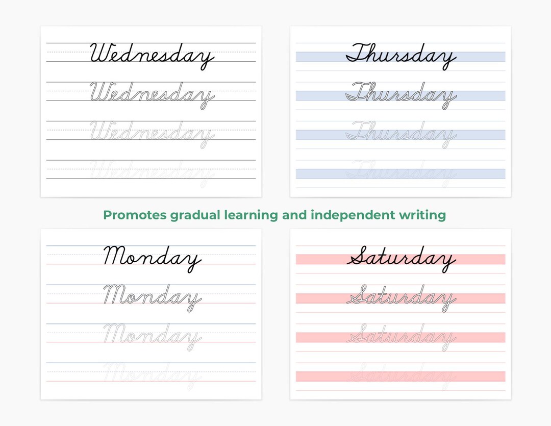 Cursive Days of the Week Tracing Sheets: Handwriting Practice (digital ...