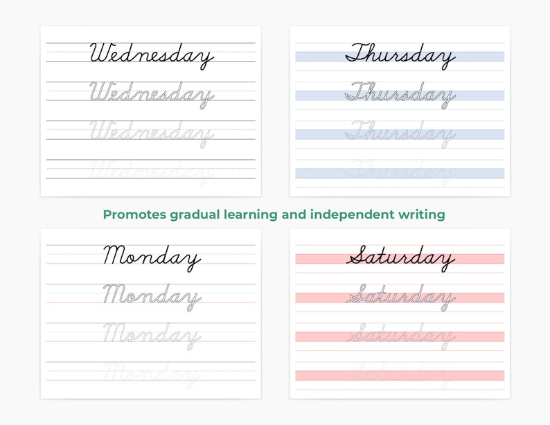 Cursive Days of the Week Tracing Sheets: Handwriting Practice (digital ...