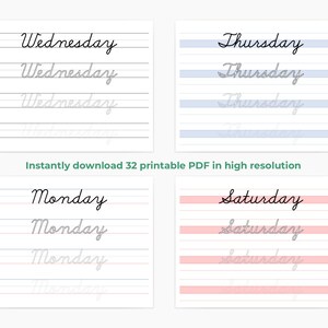 Cursive Days of the Week Tracing Sheets: Handwriting Practice (digital ...
