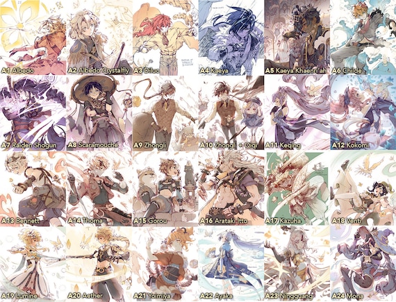 Large Genshin Impact Graphite Poster Prints - Etsy