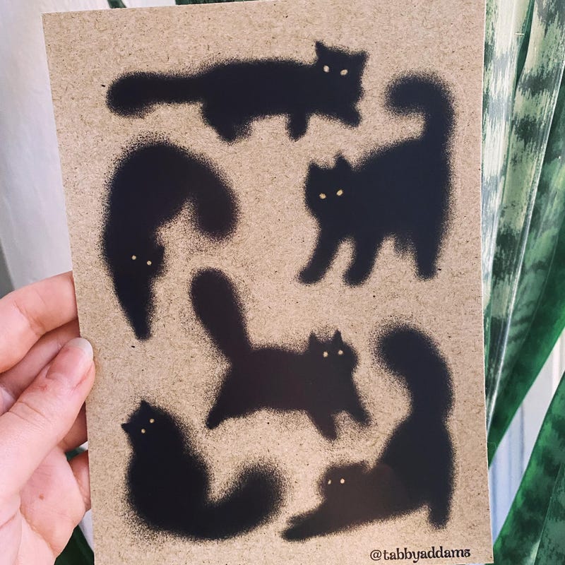 Black Cat Fuzzy Stickers - Etsy