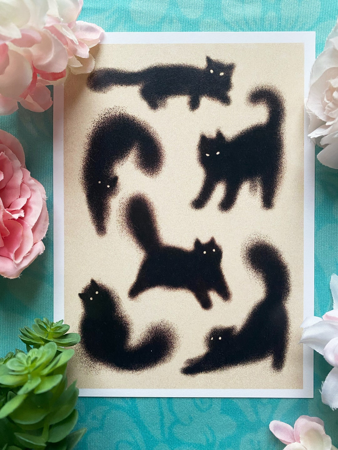 Fuzzy Cat, Black Cat Print, 5x7 Cardstock - Etsy