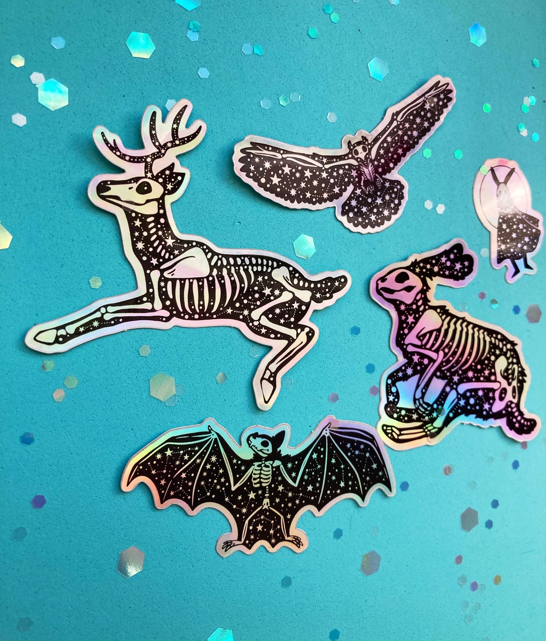 Celestial Creatures Holographic Animal Skeleton Sticker Pack - Etsy