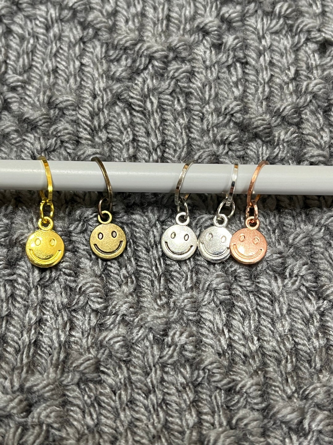 Smiley Stitch Markers set of 5 - Etsy