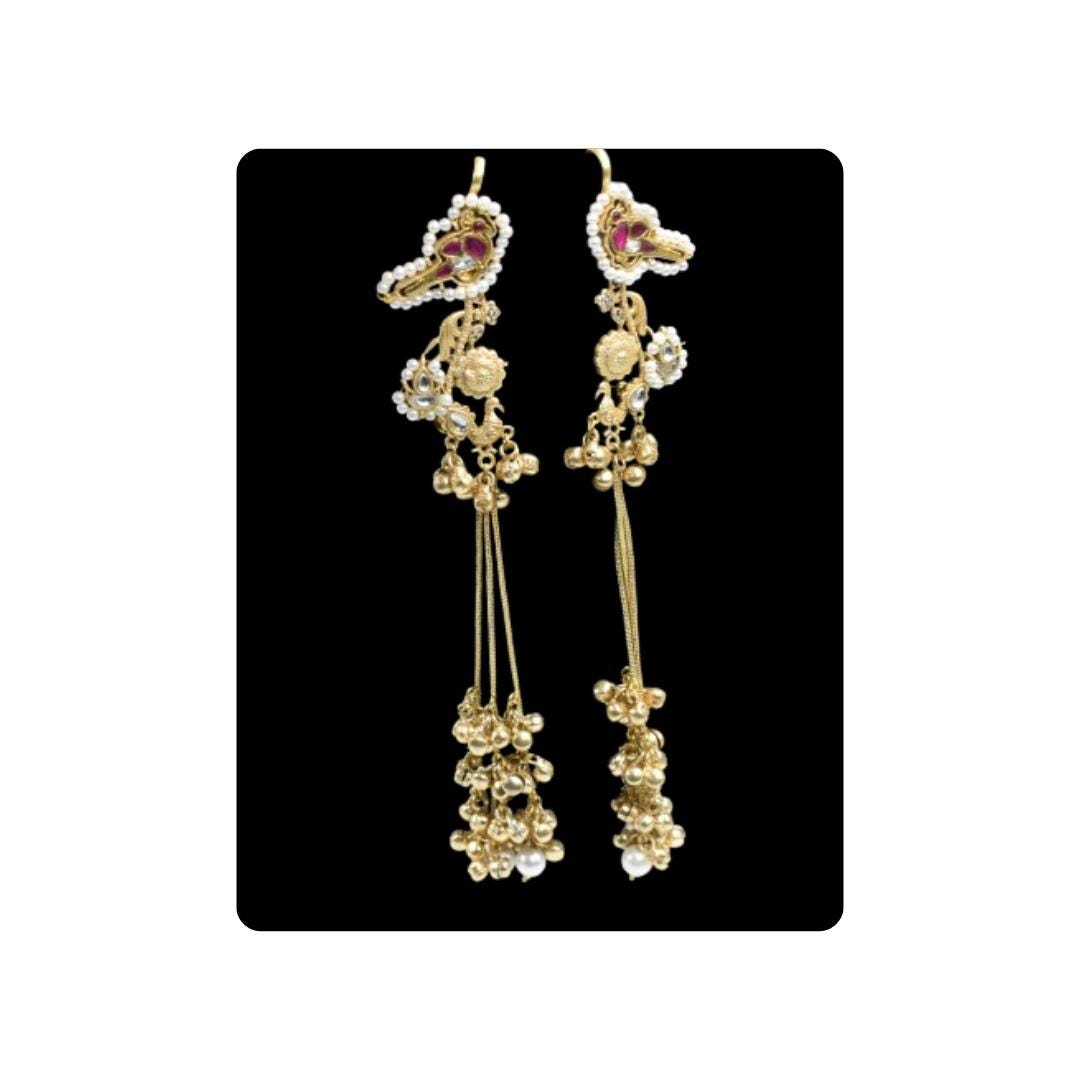 Luxury Long Ghungroo Earrings : Bird Pachi Stone Kashmiri Earrings - Etsy