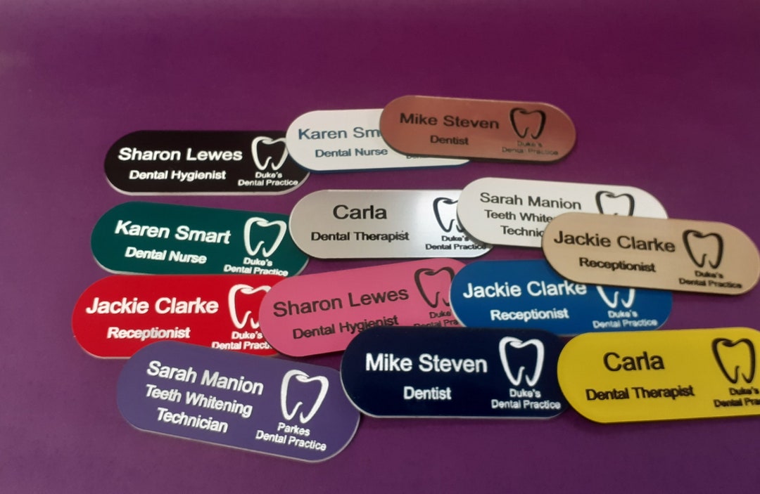 Personalised Engraved Dentist, Dental ID Name Badges, Elegant Pill ...