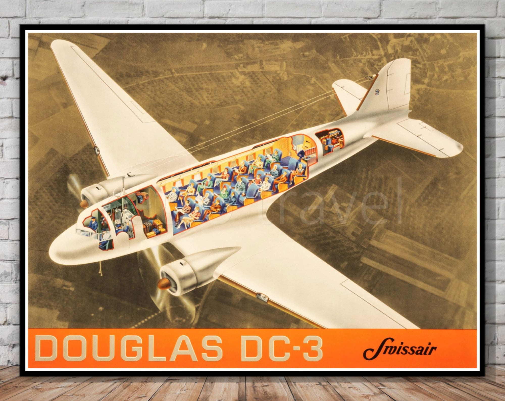 Swissair Douglas DC-3, cartel de avión imprimible, descarga instantánea ...