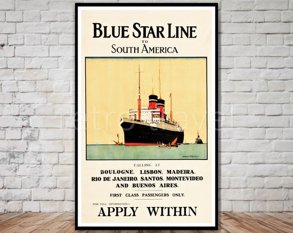 Blue Star Line Poster Ocean Liner to South America INSTANT - Etsy