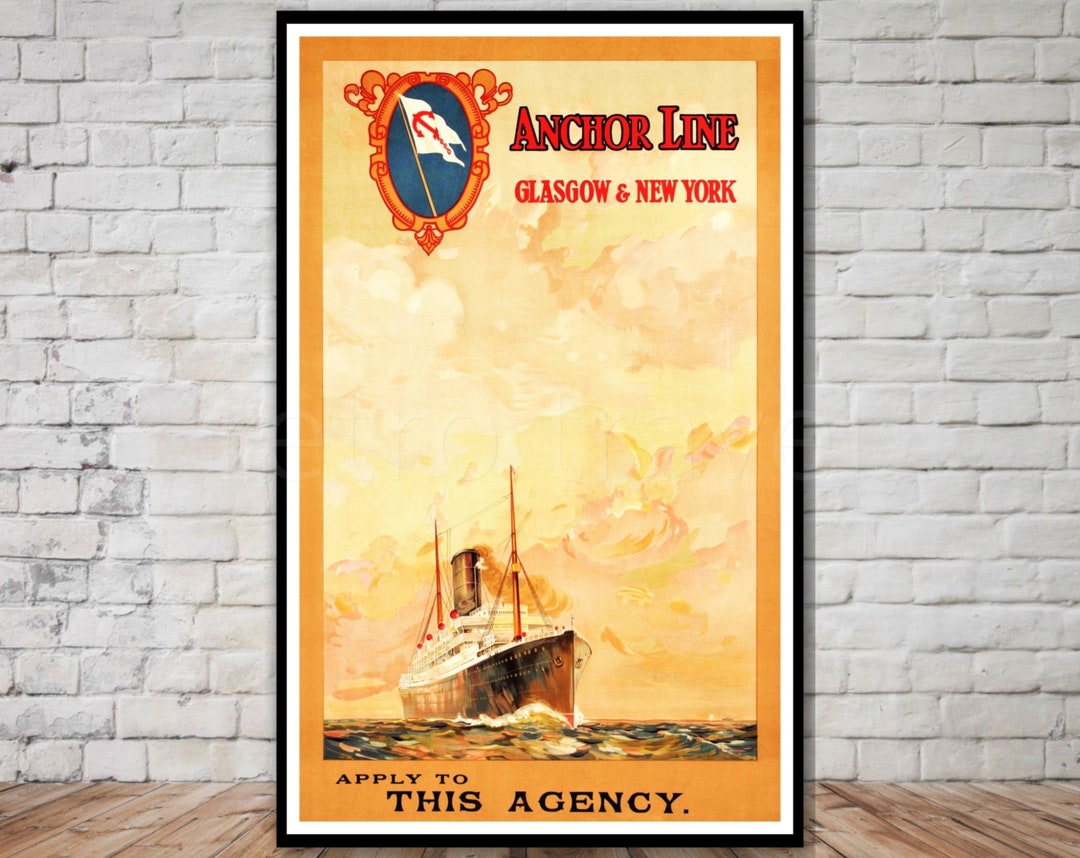 Anchor Line, Glasgow & New York, Steamship Travel Poster, INSTANT ...