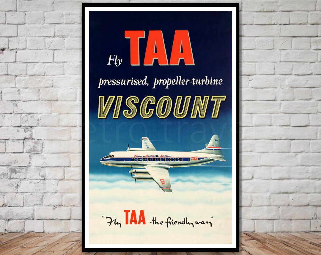 TAA Viscount, Airline Travel Poster, INSTANT DOWNLOAD, Trans Australia ...