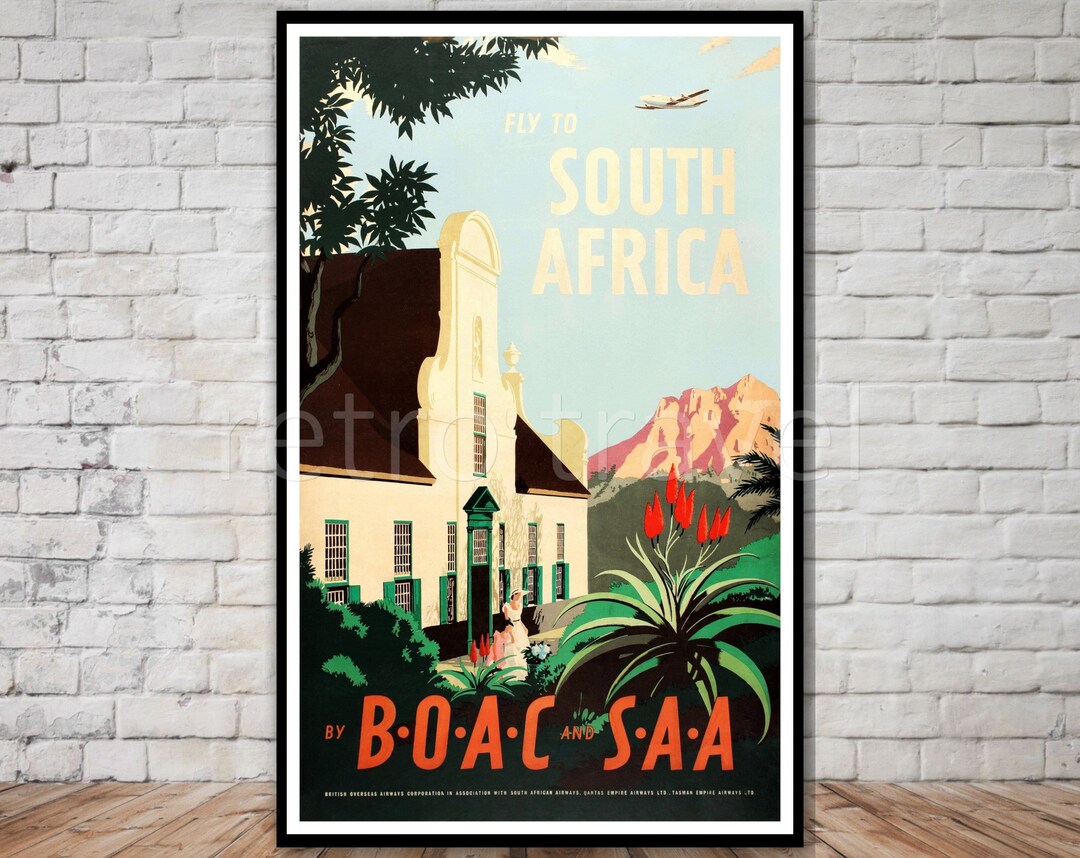 Fly to South Africa Travel Poster, INSTANT DOWNLOAD, British Overseas ...