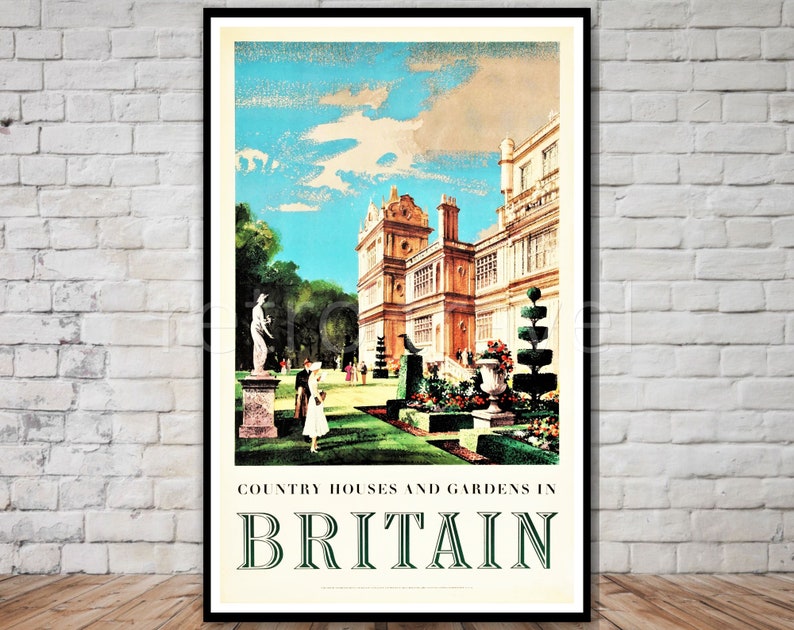 British Travel Poster, Country Houses & Gardens, INSTANT DOWNLOAD ...