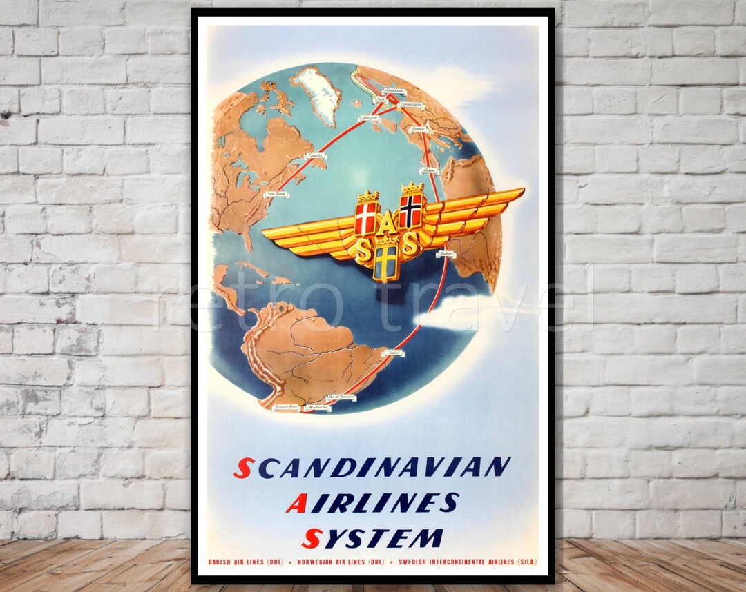 Scandinavian Travel Poster, Scandinavian Airlines Travel Print, INSTANT ...