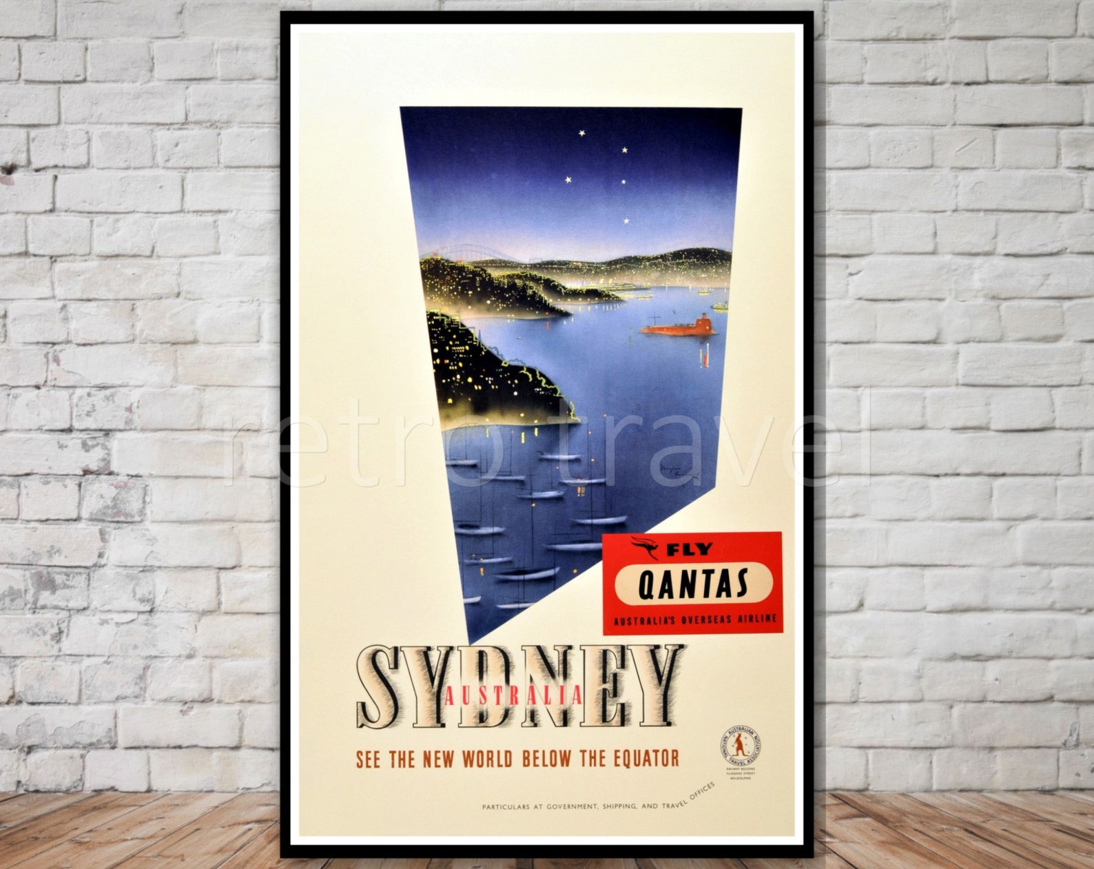Sydney Travel Poster, Sydney Harbor, Qantas Airlines, INSTANT DOWNLOAD ...