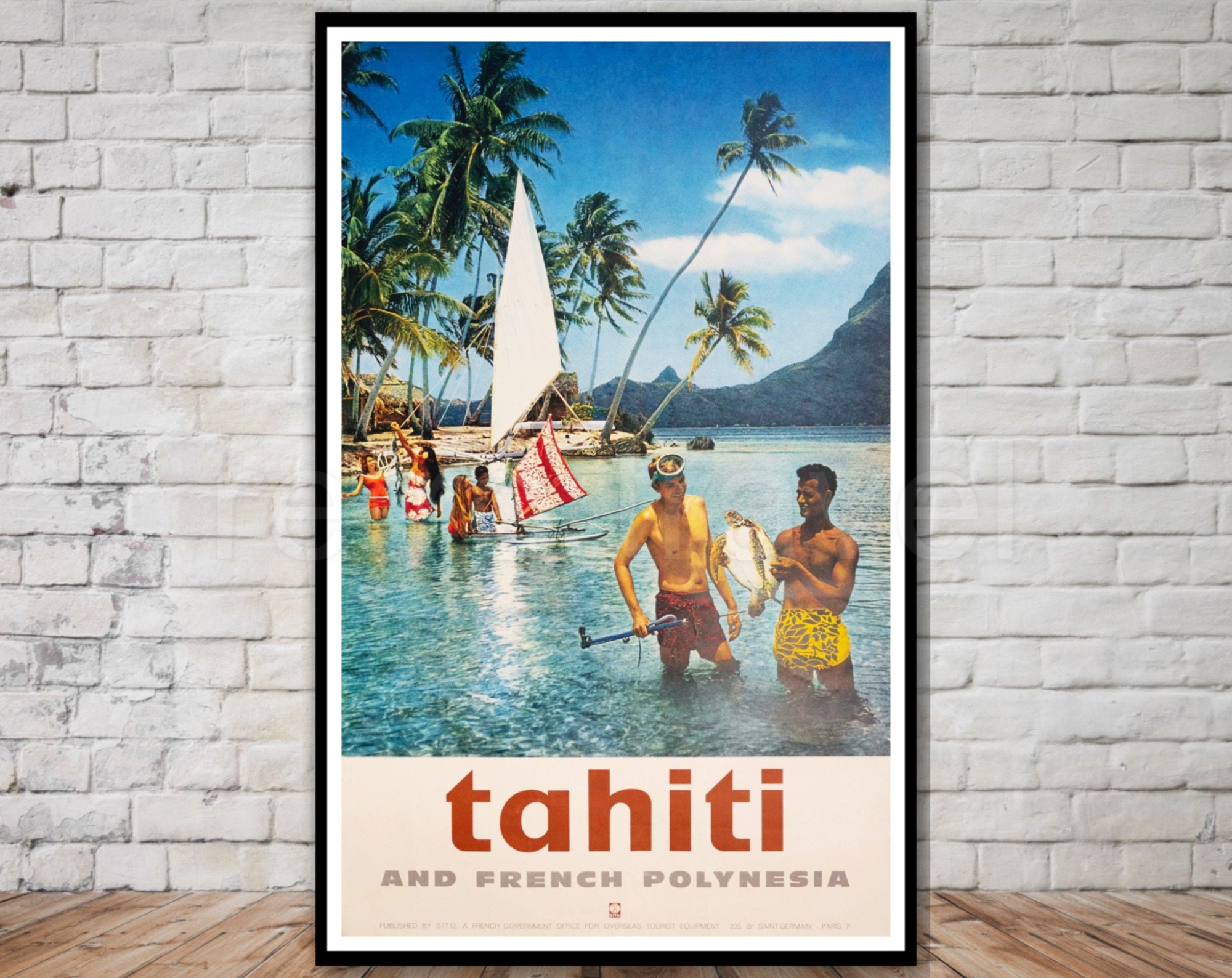 Tahiti Travel Poster, INSTANT DOWNLOAD, Vintage 1950s Tahiti Beach ...
