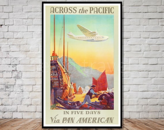 Pan Am Travel Poster Across the Pacific INSTANT DOWNLOAD | Etsy
