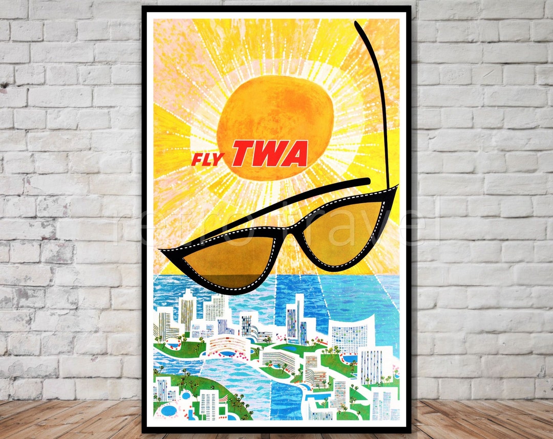 Fly TWA Airlines, Miami Florida, Travel Poster, INSTANT DOWNLOAD, Retro ...