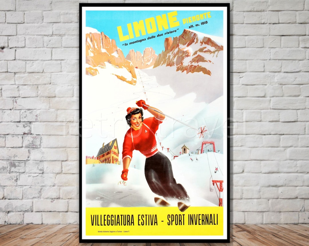 Limone Piedmont Italy Travel Poster, INSTANT DOWNLOAD, Retro Ski Poster ...