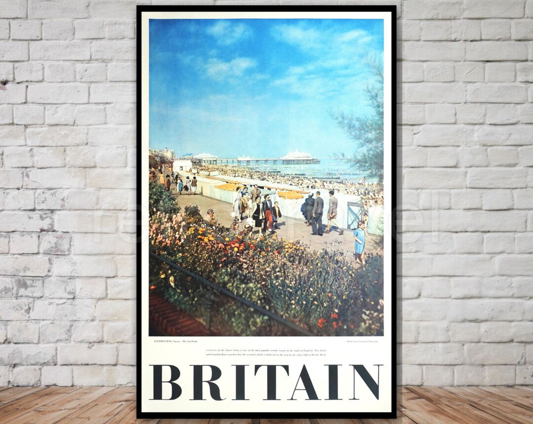 Vintage Britain Travel Poster, Eastbourne Sussex Sea Front, INSTANT ...