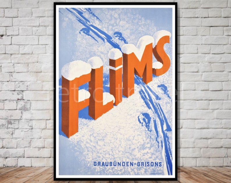 Flims Switzerland Travel Poster, INSTANT DOWNLOAD, Retro Travel Digital ...