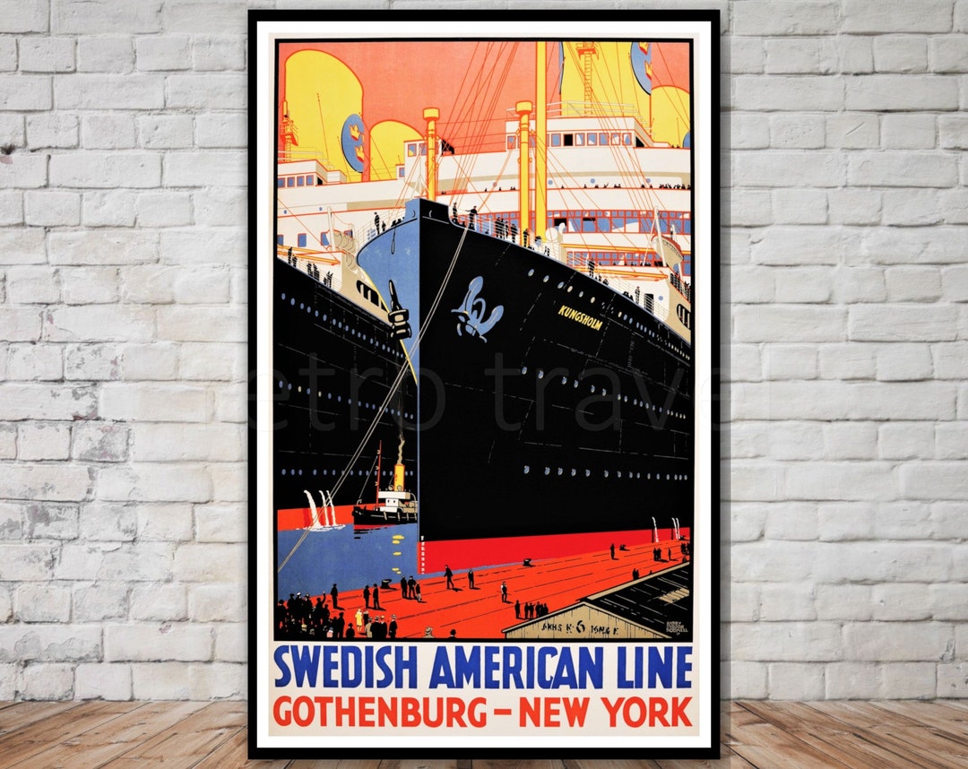 Sweden Travel Poster, Swedish American Line, Gothernburg to New York ...