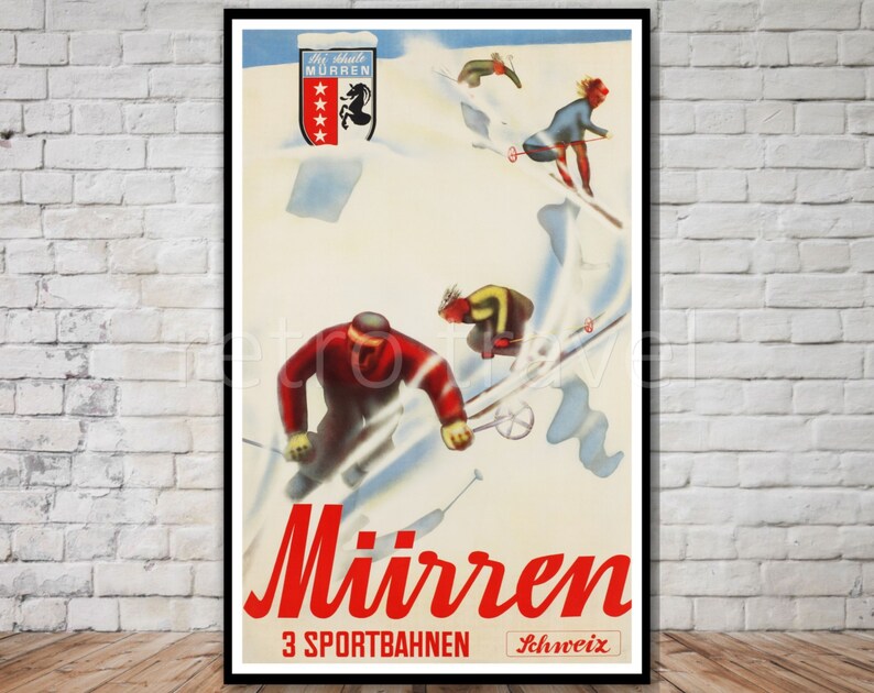Murren Switzerland Poster, INSTANT DOWNLOAD, Retro Ski Poster Download ...