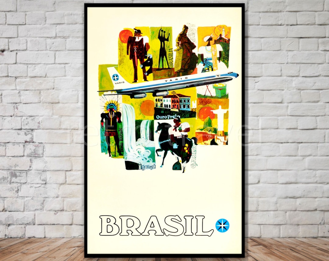 Brazil Travel Poster, Varig Airlines, INSTANT DOWNLOAD, Retro Travel ...