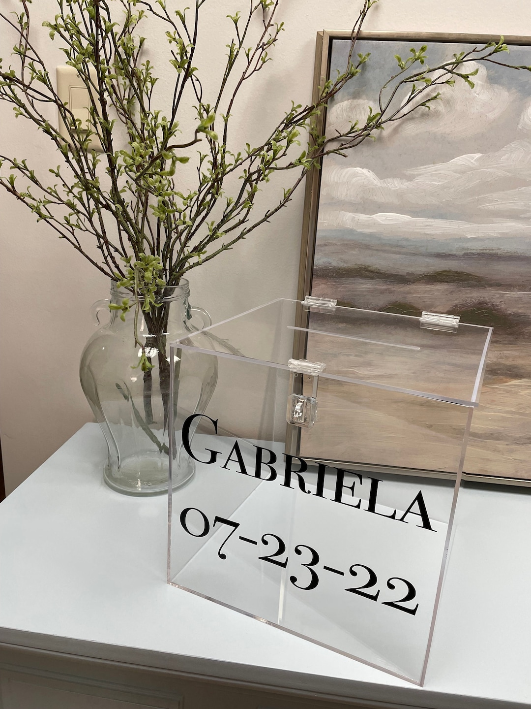 Clear Acrylic Letter Box W/ Vinyl Letterin, Hinged Lid, & Hasp Lock ...