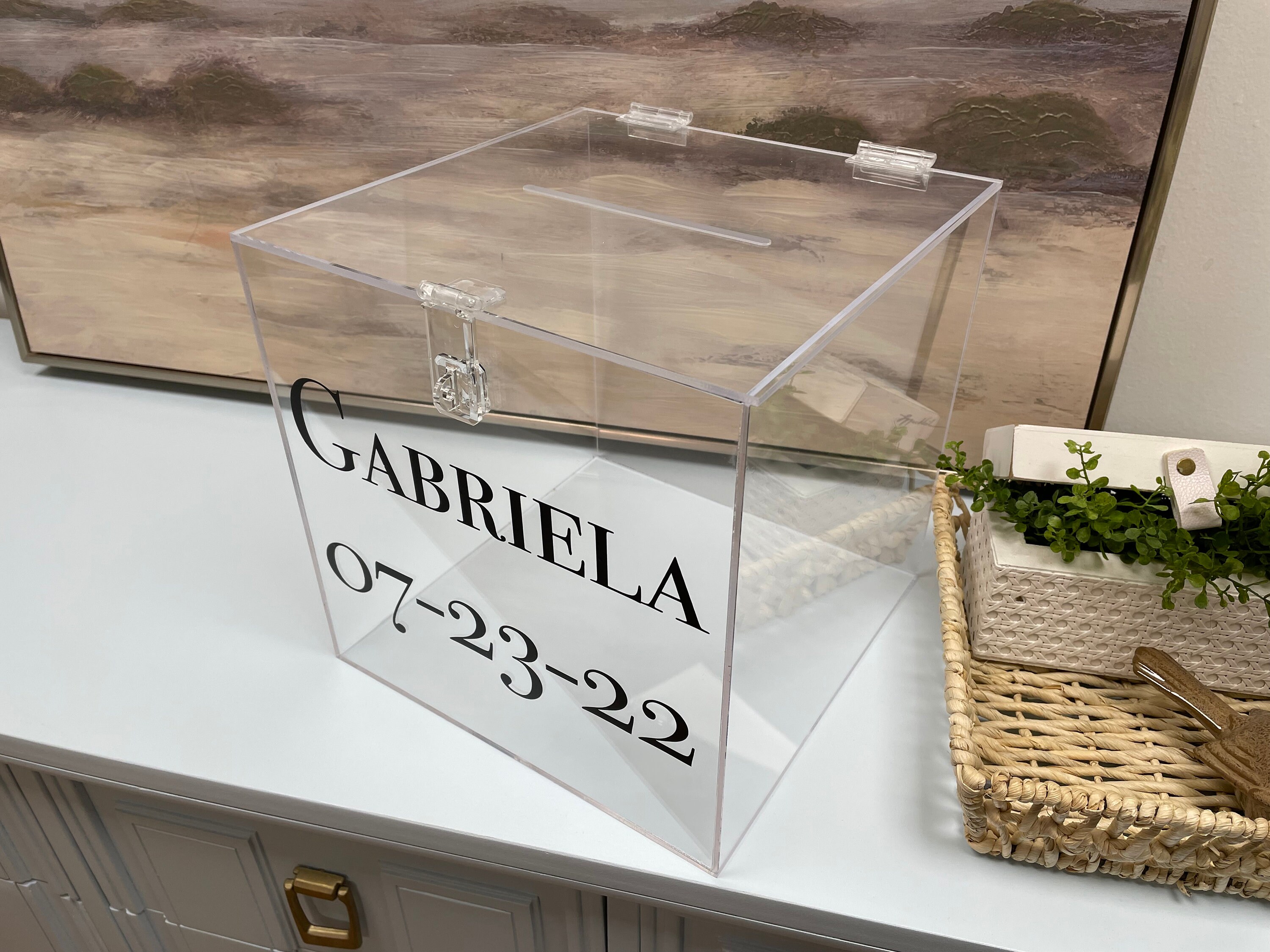 Clear Acrylic Letter Box W/ Vinyl Letterin, Hinged Lid, & Hasp Lock ...