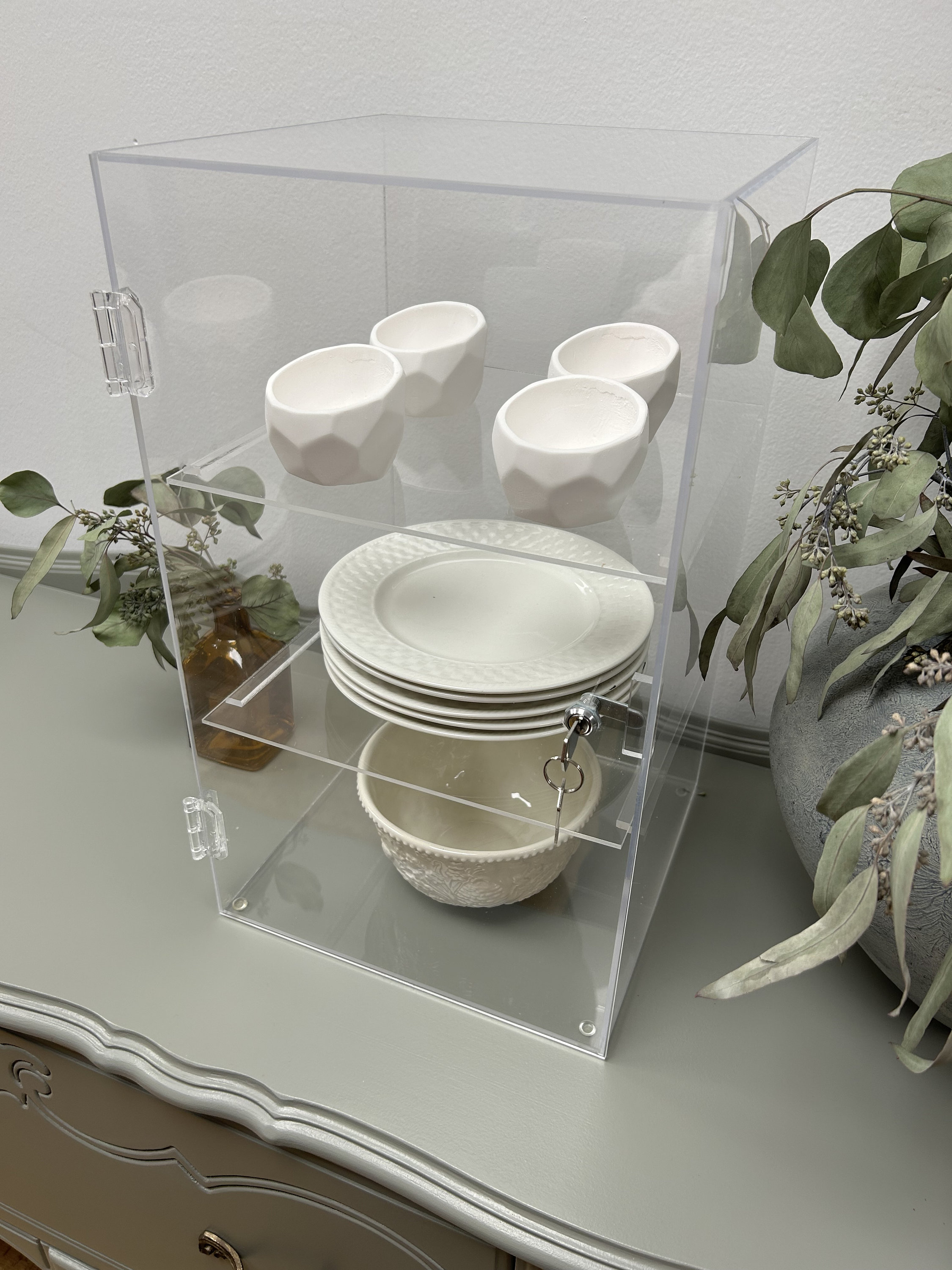 Crystal Clear Acrylic Shelving Cabinet Display W/hinged Lockable Door ...