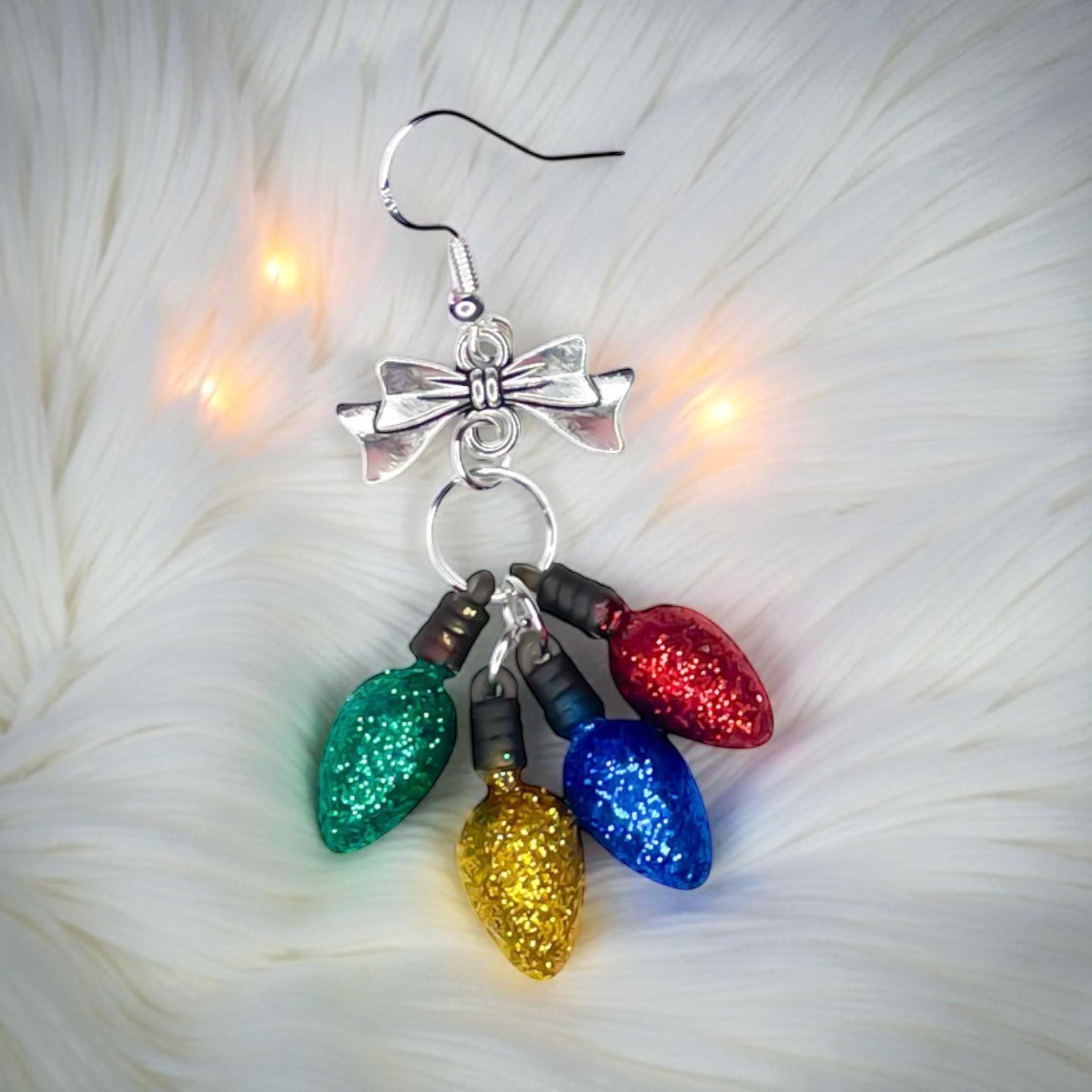 Christmas Light Earrings/ Glitter Christmas Tree Decoration Earrings ...