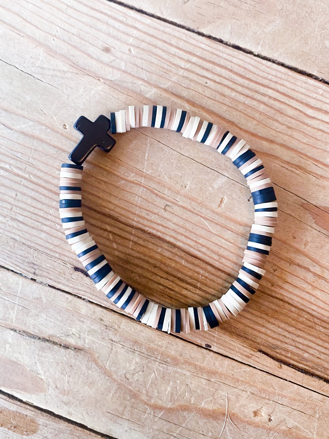 Mens Custom Cross Beaded Bracelet / Heishi Bracelet / - Etsy