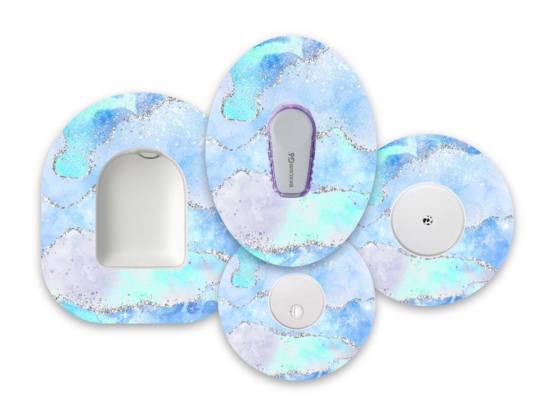 Blue Watercolour Silver Sparkle Effect Diabetes Patches for Freestyle ...