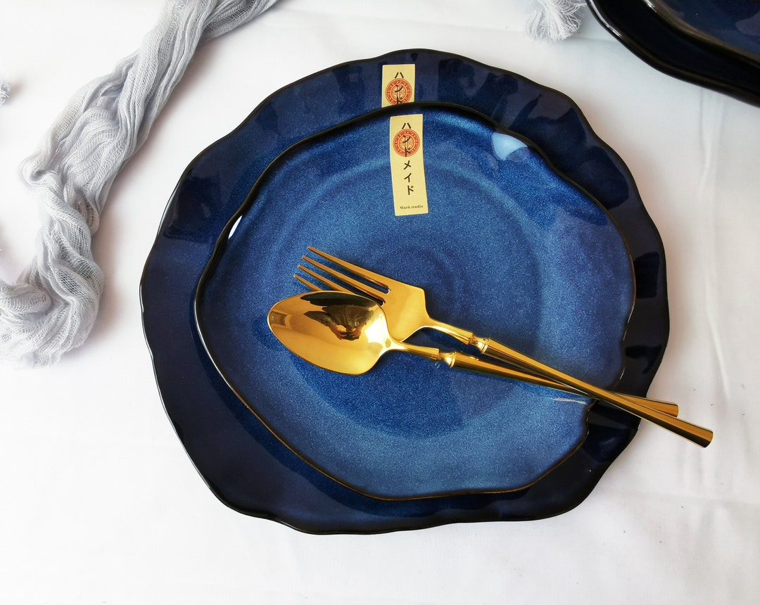 Blue Ceramic Deep Dish. Blue Stoneware Dinnerware Set. Blue - Etsy