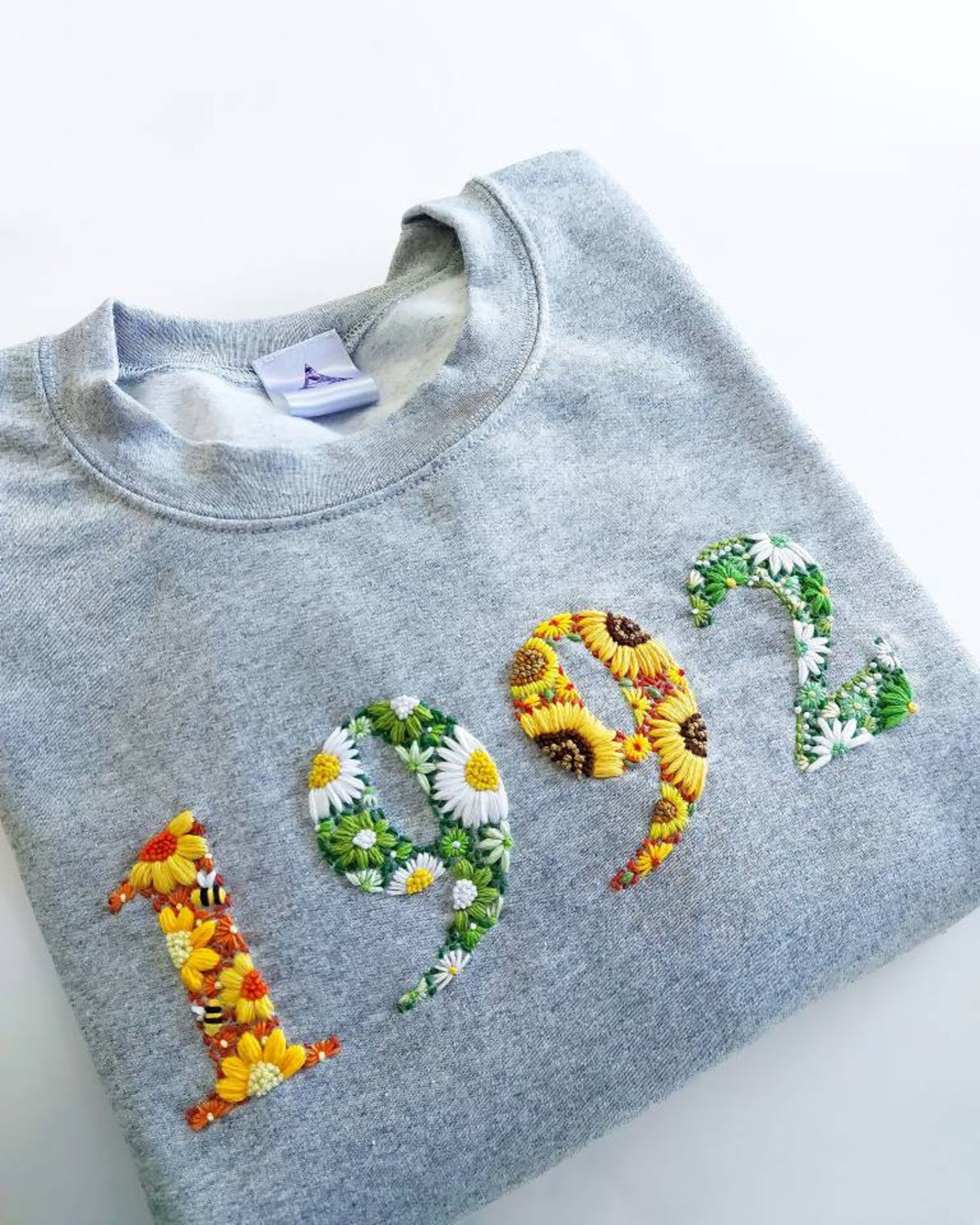 Custom Hand Embroidered Date Sweatshirt Personalised Hand - Etsy