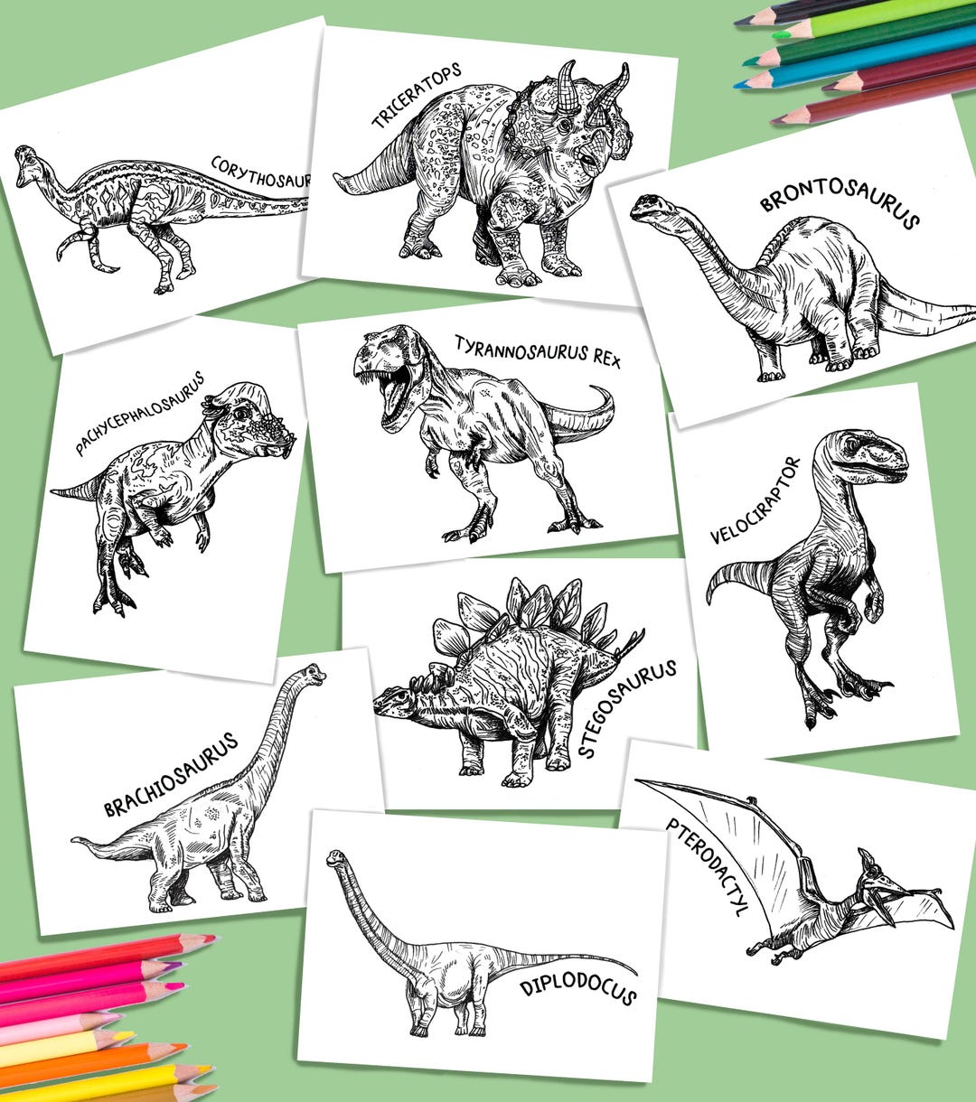 Dinosaur Coloring Pages for Kids: Science-themed, Pack of 10 (PDF ...