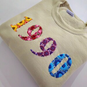 Custom Hand Embroidered Date Sweatshirt Personalised Hand Embroidered ...