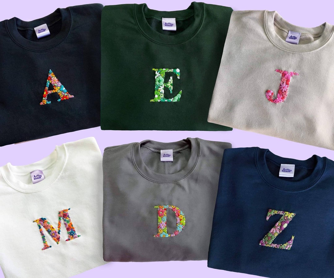 Custom Hand Embroidered Initial Sweatshirt: Personalized Bespoke Design ...