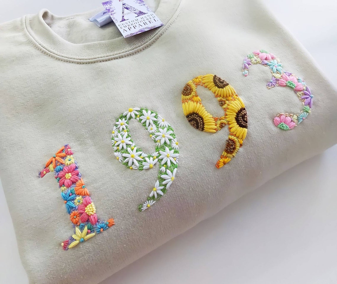 Custom Hand Embroidered Date Sweatshirt Personalised Hand - Etsy