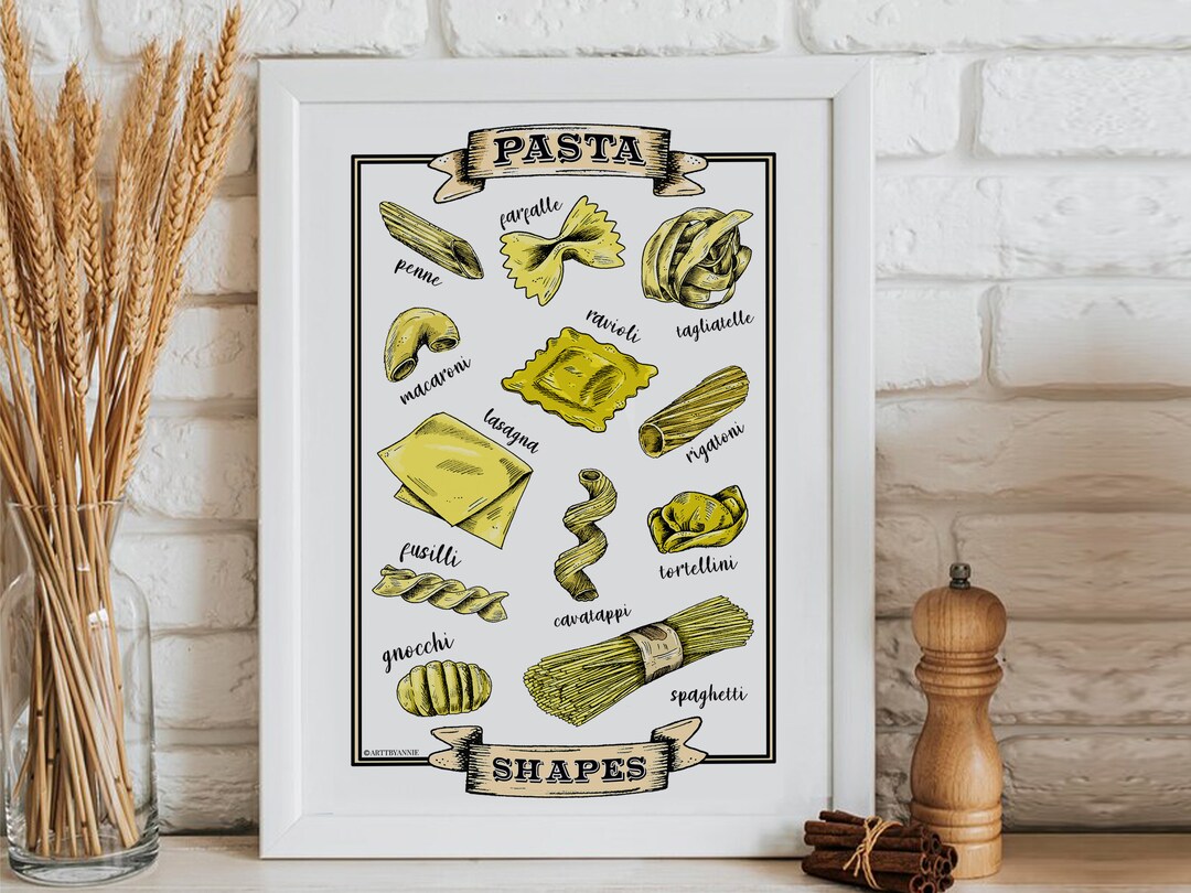 Pasta Shapes Kitchen Print Illustrated Pasta Print, A6 A5 A4 A3 A2 Food ...