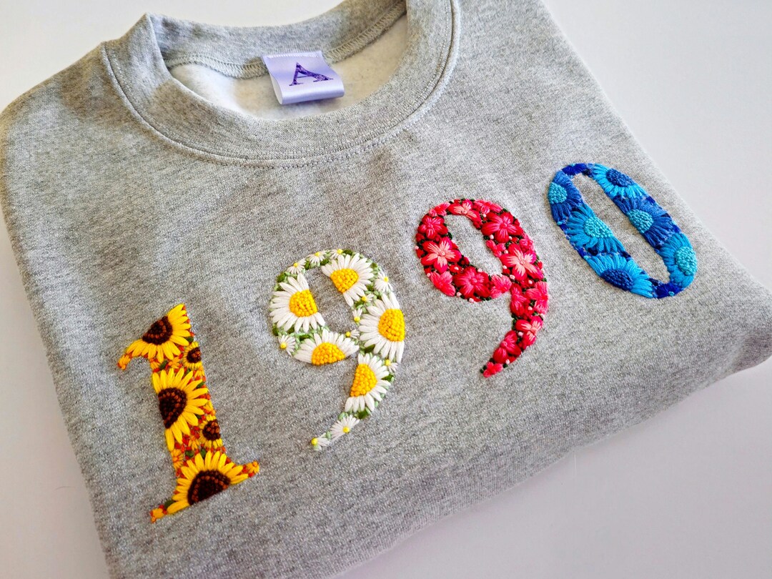 Custom Hand Embroidered Date Sweatshirt Personalised Hand Embroidered ...