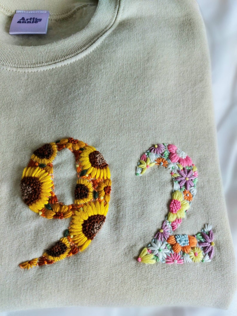 Custom Hand Embroidered Date Sweatshirt Personalised Hand - Etsy