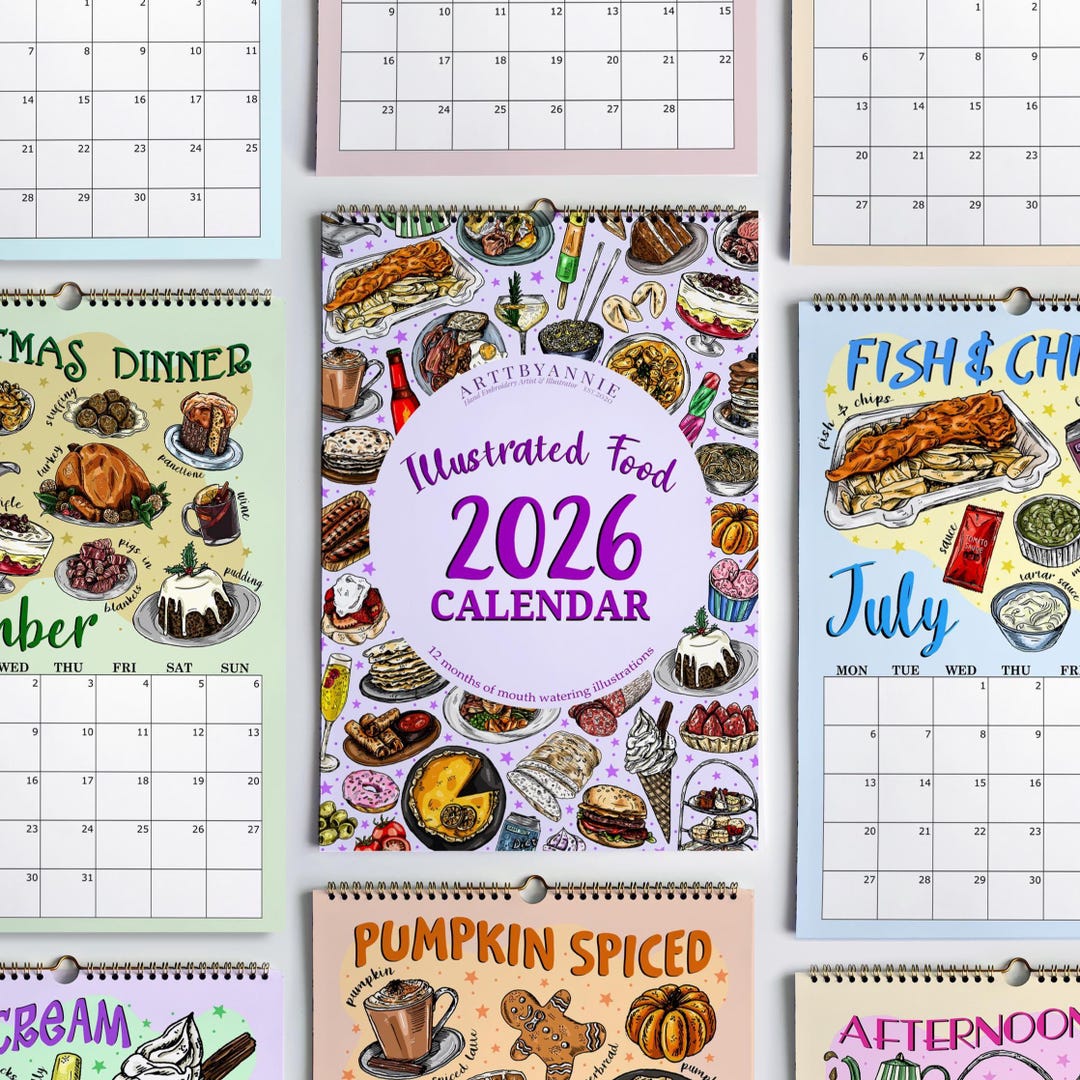 2026 Food Illustration Calendar: A3 Wall Art, Gold Wire - Etsy UK