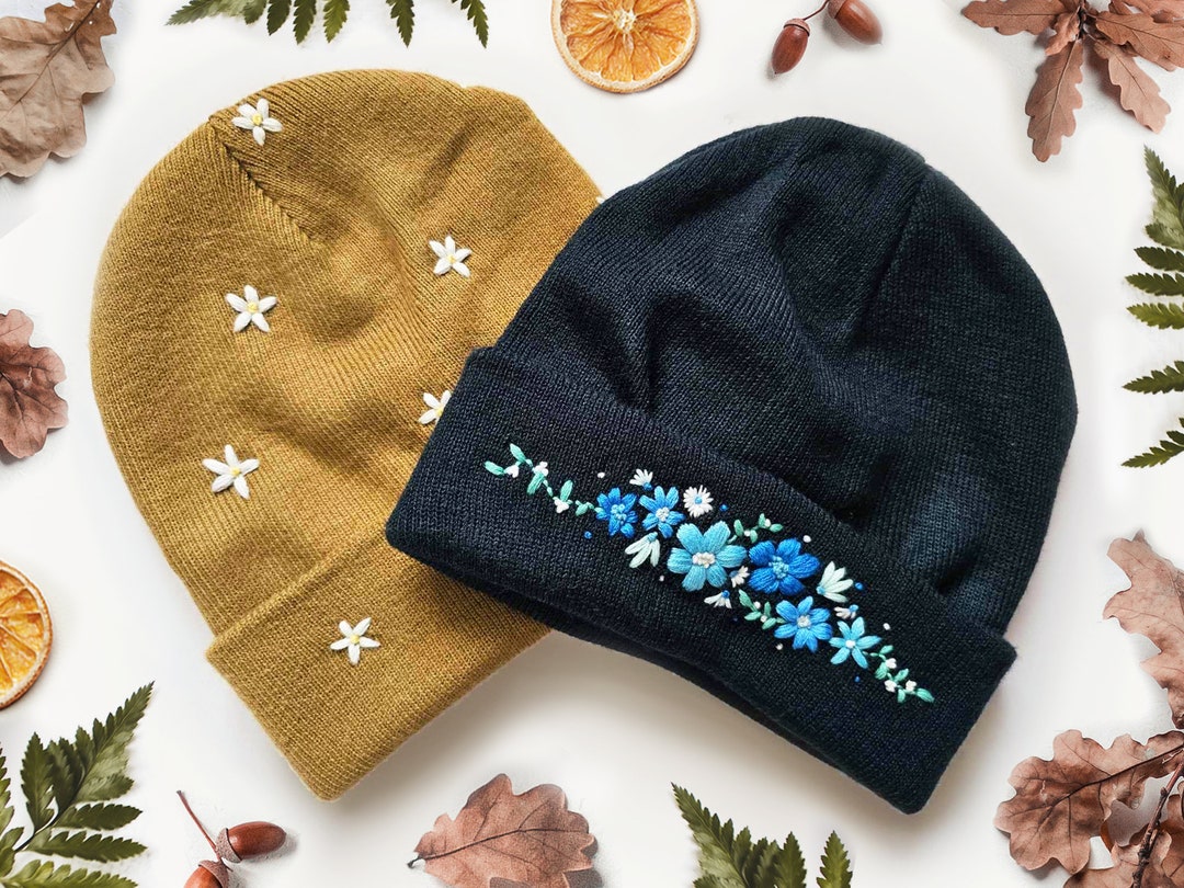 Custom Hand Embroidered Beanie | Custom Adult Beanie, Custom Floral ...