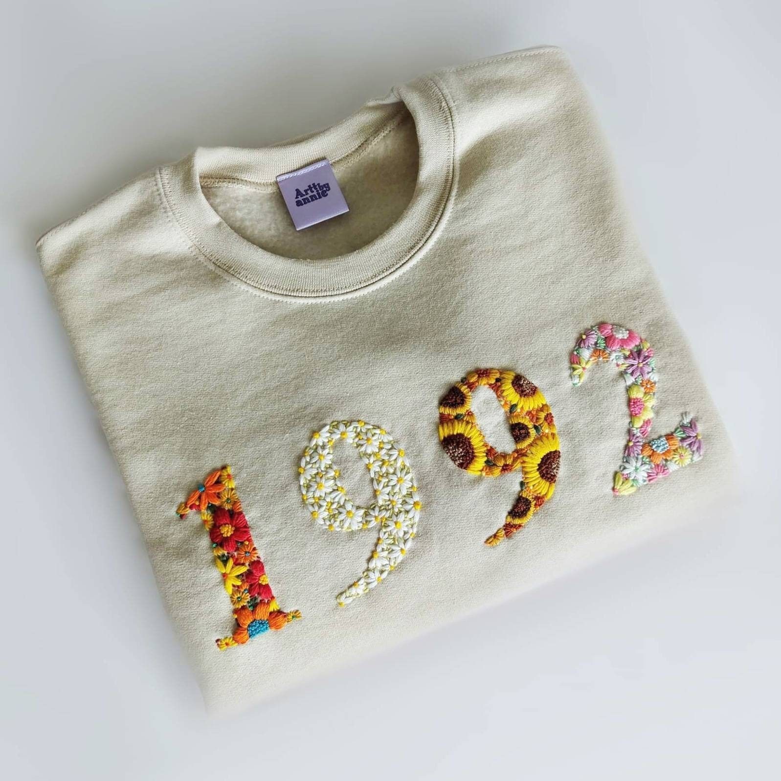 Custom Hand Embroidered Date Sweatshirt Personalised Hand - Etsy