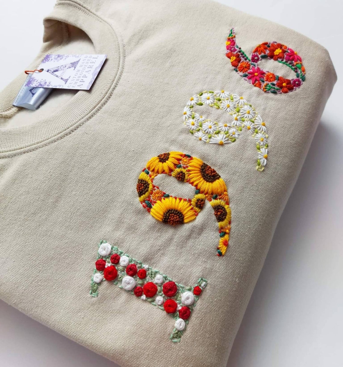 Custom Hand Embroidered Date Sweatshirt Personalised Hand - Etsy