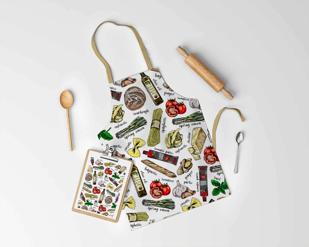 Food Themed Apron | Illustrated Savoury Food Apron, Patisserie Themed ...