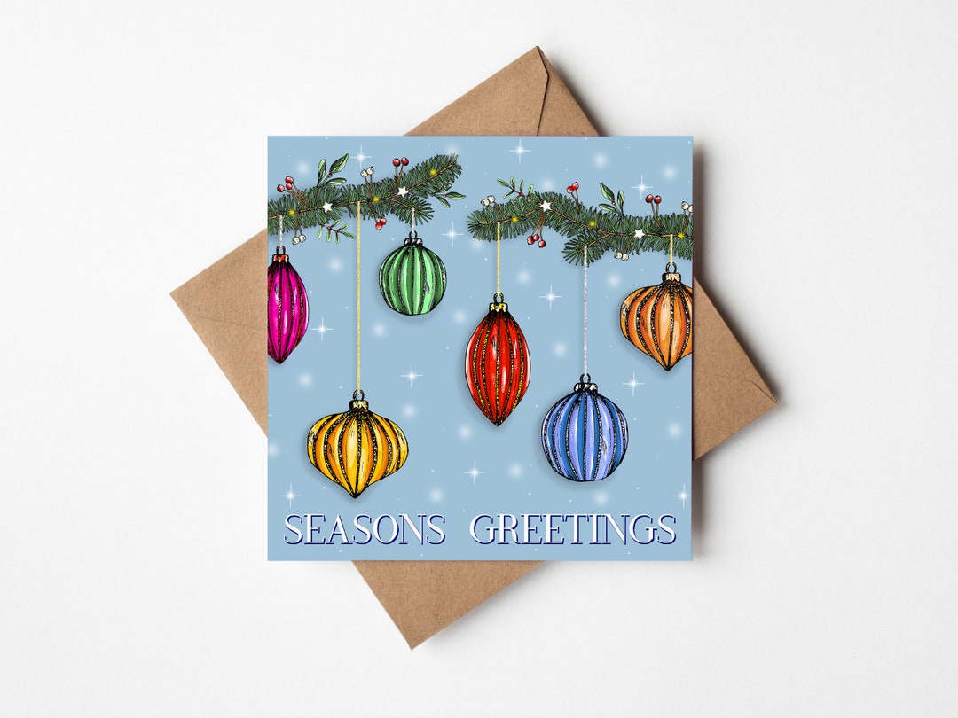 Illustrated Bauble Christmas Card Baubles Christmas Card Pack, Hand ...