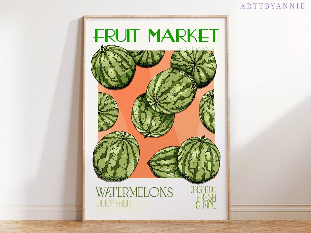 Watermelon Fruit Market Print: Illustrated Kitchen Wall Art - Etsy