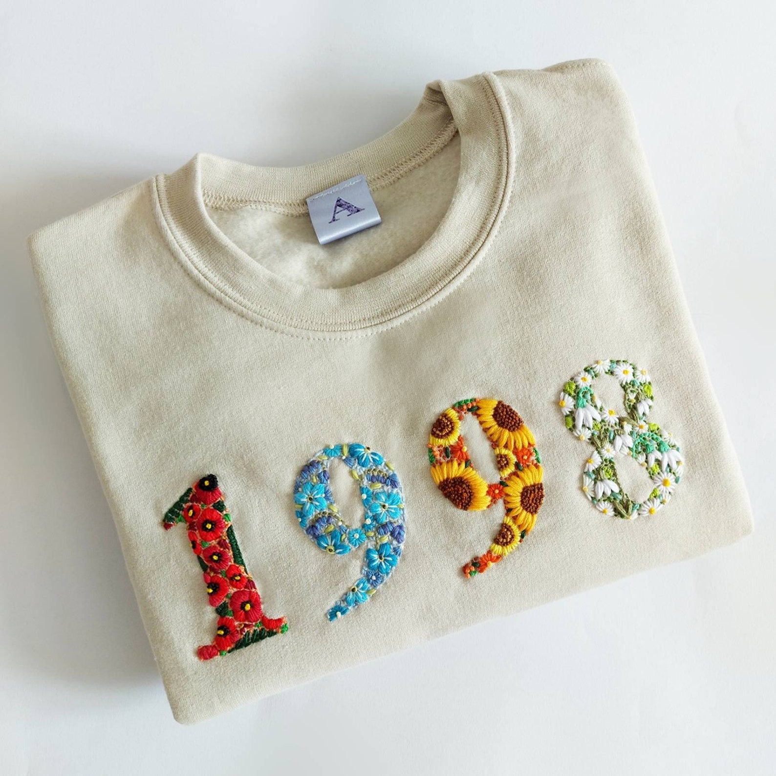 Custom Hand Embroidered Date Sweatshirt Personalised Hand - Etsy